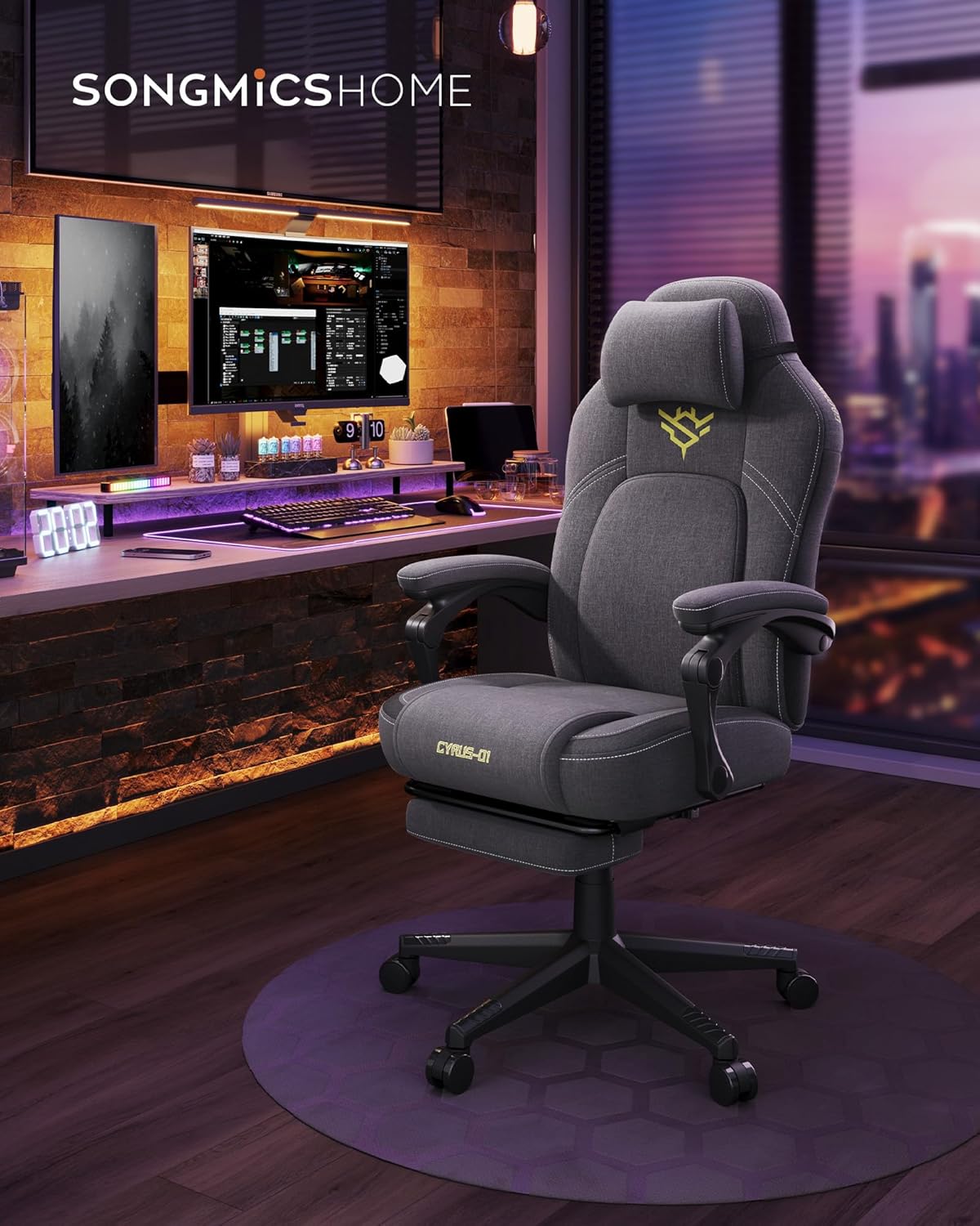 Ergonomikus gamer szék lábtartóval, állítható, galambszürke párnával ...