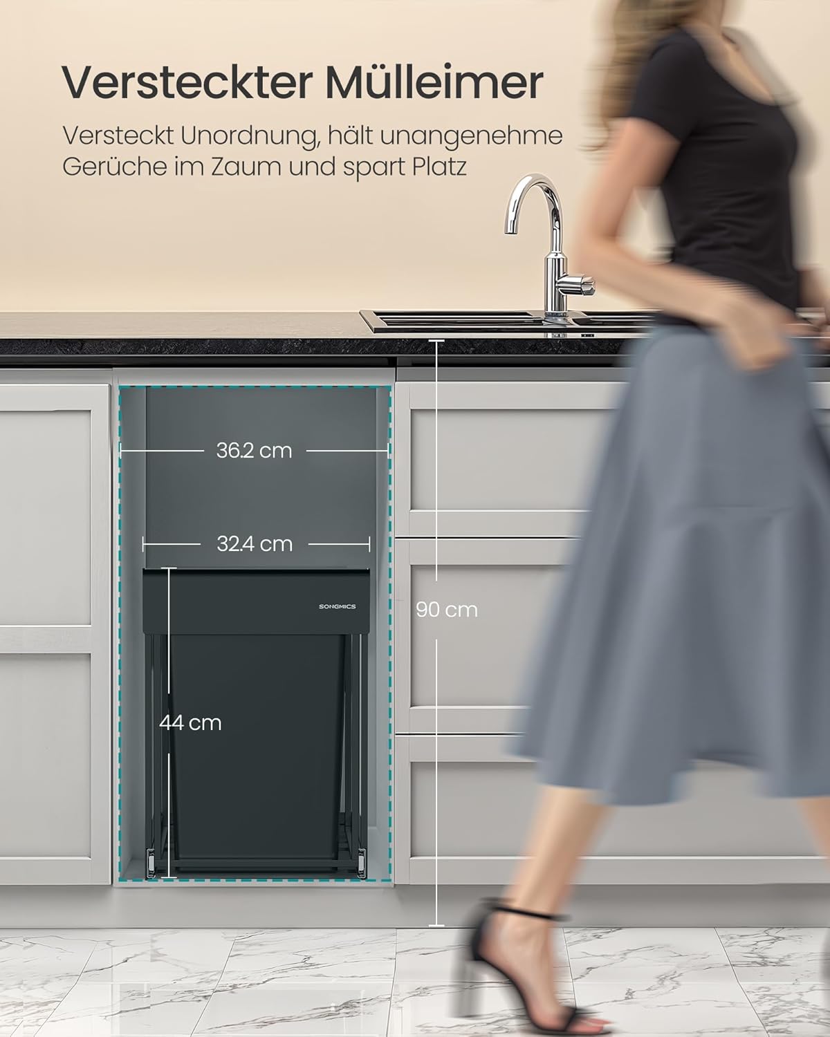 SONGMICS konyhai szelektív hulladékgyűjtő rendszer szekrénybe, 2 x 20 ...